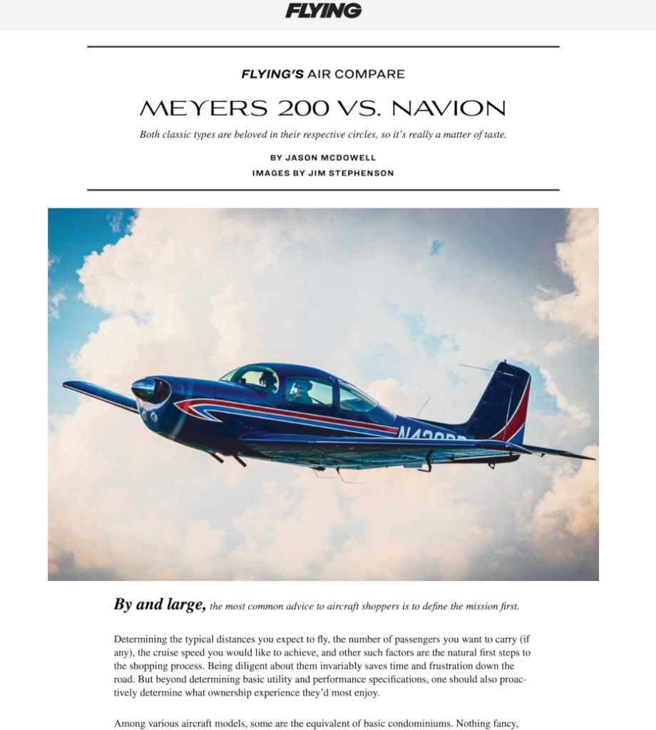 Flying Magazine: Meyers 200 vs Navion… – Meyers Aircraft Owners Association